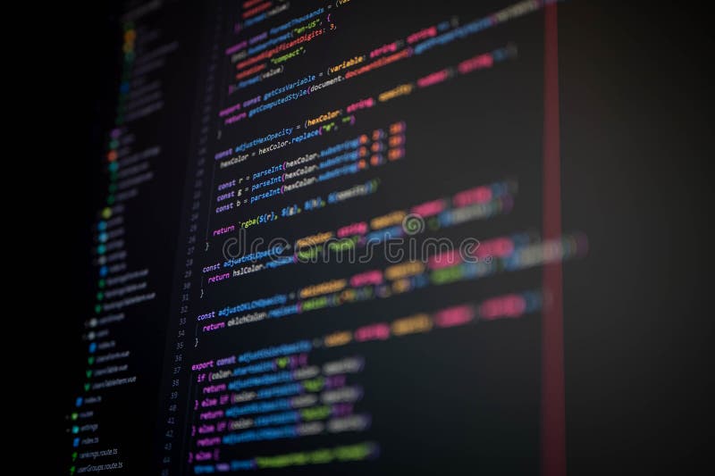 Close-up of Colorful Programming Code Showing HexColor, Rgba, and AdjustHSLOpacity Functions ...