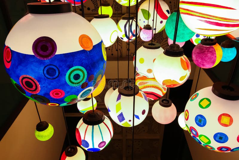 Close Up Colorful Shining Hanging Lamp Ball Stock Image - Image of ...
