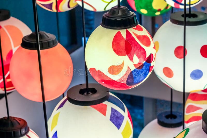 Close Up Colorful Shining Hanging Lamp Ball Stock Photo - Image of ...
