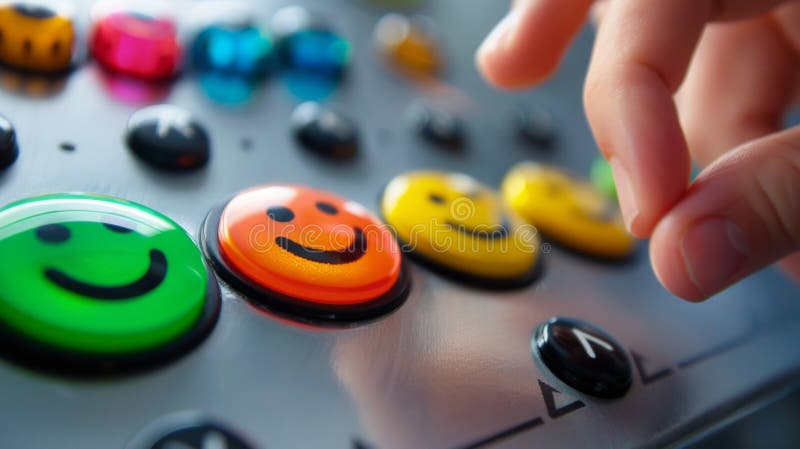 Close-up of Colorful Smiley Face Buttons on a Control Panel ...