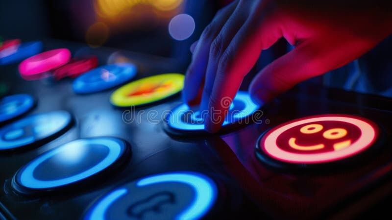 Close-up of Colorful Smiley Face Buttons on a Control Panel ...