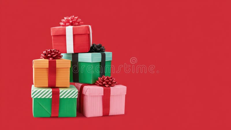 Stack of Wrapped Presents on Table Stock Photo - Image of gifts ...