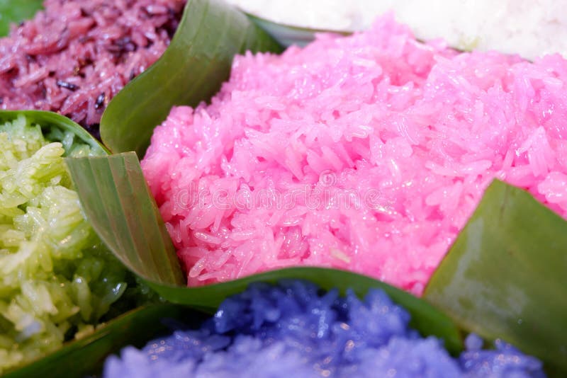 Close Up Colorful Sticky Rice Stock Photo - Image of glutinous, leaf ...
