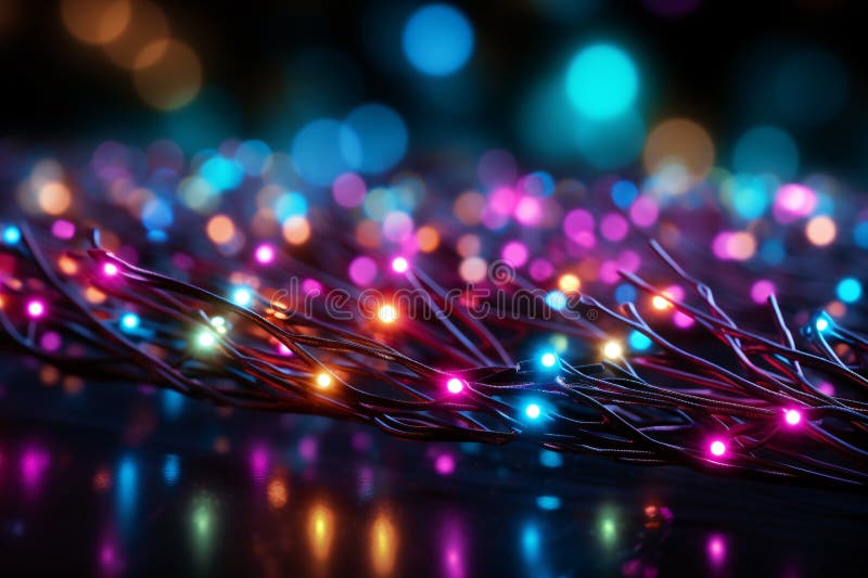 Close-up of Colorful String Lights on Black Background Stock ...