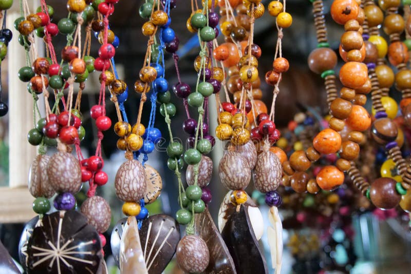 Close Up of Colorful Strings of Decorative Beads and Seeds. Background ...