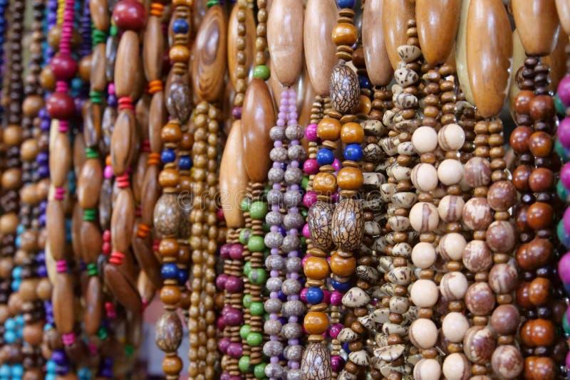 Close Up of Colorful Strings of Decorative Beads and Seeds. Background ...