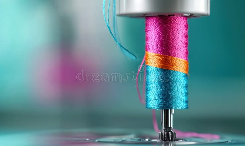 A Close-up of Colorful Thread Spools on a Sewing Machine Showcases the ...