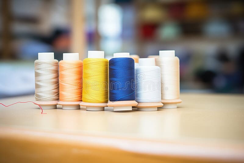 Close-up of Colorful Thread Spools on Tailoring Workbench Stock Photo ...