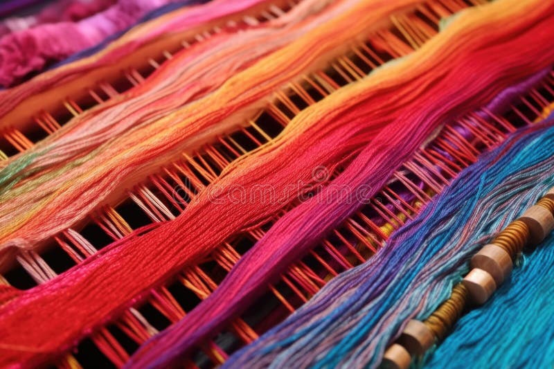 Close-up of Colorful Threads on Weaving Loom Stock Illustration ...