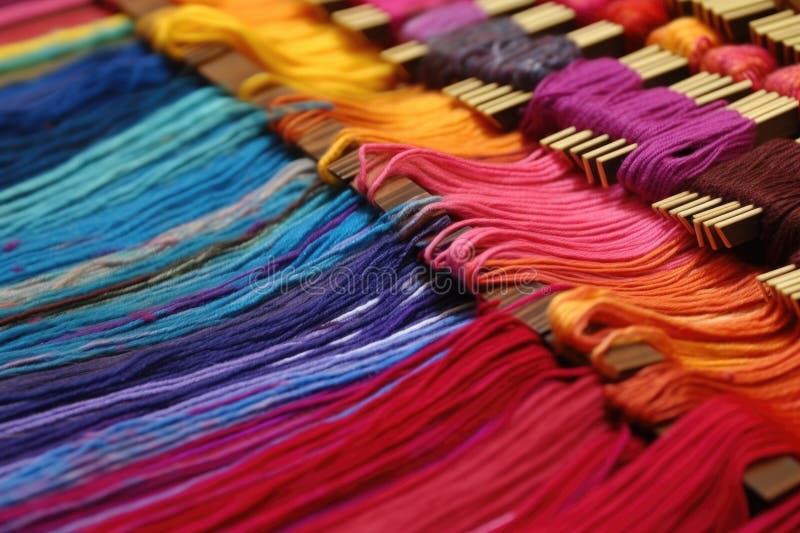 Close-up of Colorful Threads on Weaving Loom Stock Illustration ...