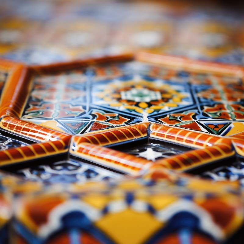Close Up of Colorful Tile Work on a Table, AI Stock Illustration ...