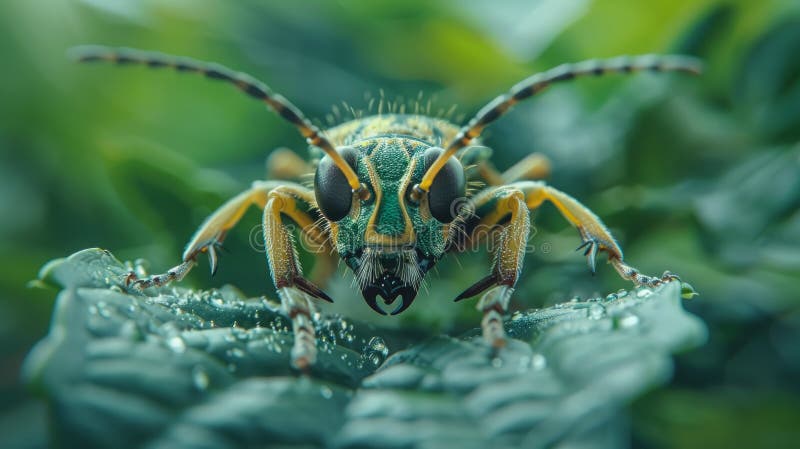 Close-up of Colorful Tiny Insect on Leaf in Lush Green Environment ...