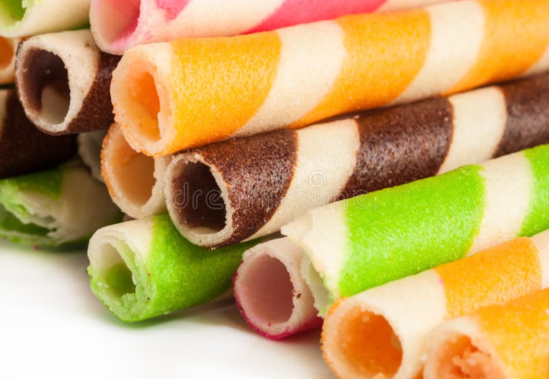 Close Up of Colorful Waffle Rolls. Stock Photo - Image of confectionery ...