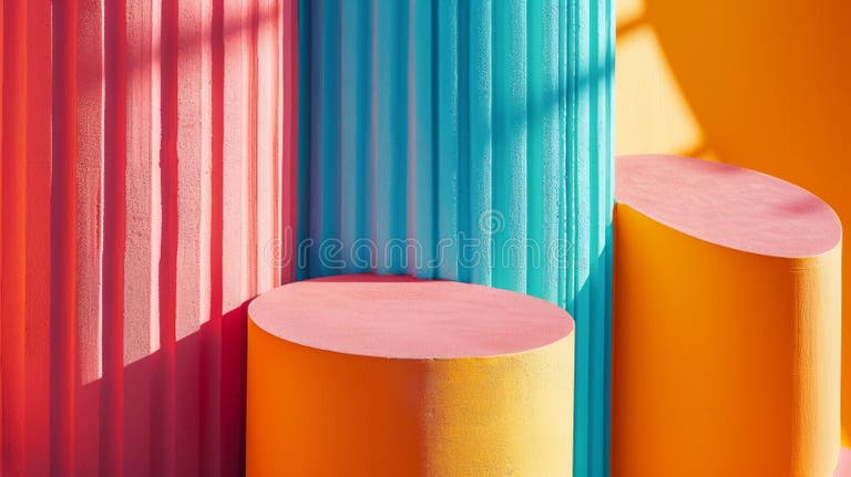 A Close Up of a Colorful Wall with Three Different Colored Pillars, AI ...