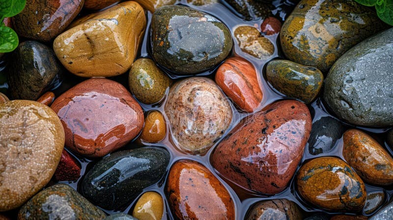 Close-up of Colorful, Wet, Smooth River Rocks Stock Illustration ...