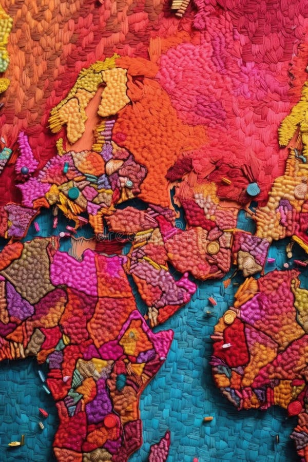 Close-up of a Colorful World Map Stock Illustration - Illustration of ...