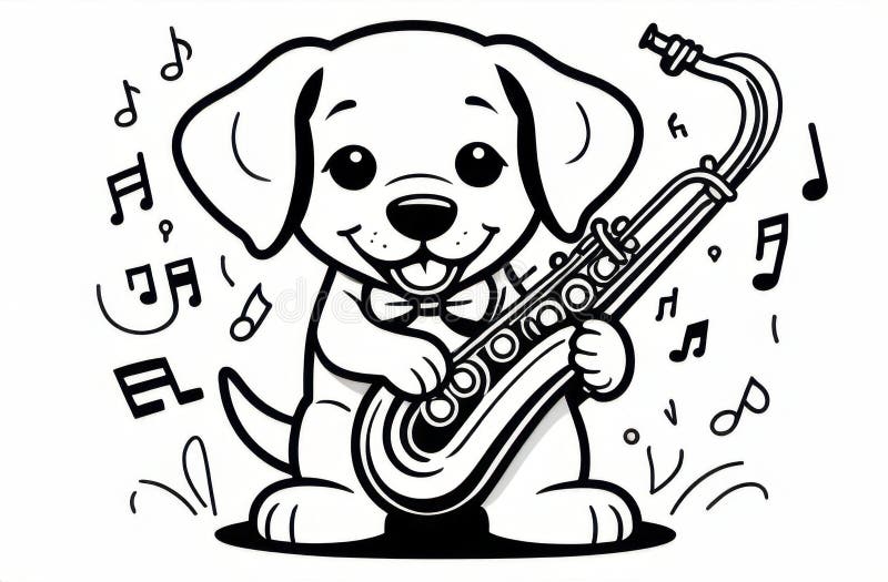 Close Up Coloring Sheet Puppy Playing Saxophone at 17-1-2025 Stock ...
