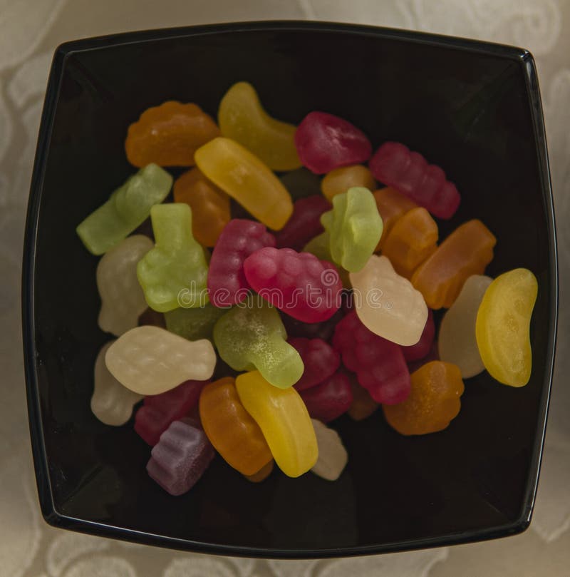 Close-up of Coloured Jelly Beans in a Black Bowl Stock Image - Image of ...