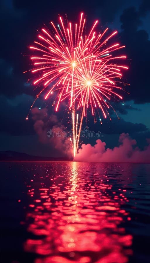 Close Up of Colourful Fireworks Exploding Over Dark Water, Show, Night ...