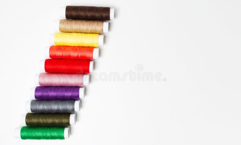 Close-up of Colourful Thread Spools Isolated on White Background, Copy ...