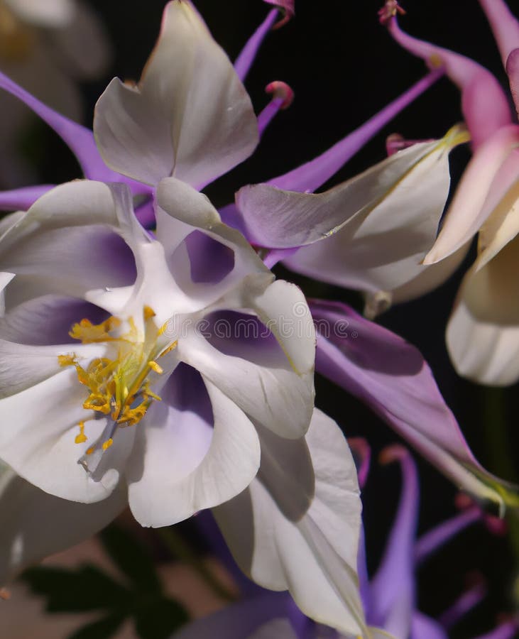 Close Up of Columbine Flowers Over Leaves Created Using Generative Ai ...
