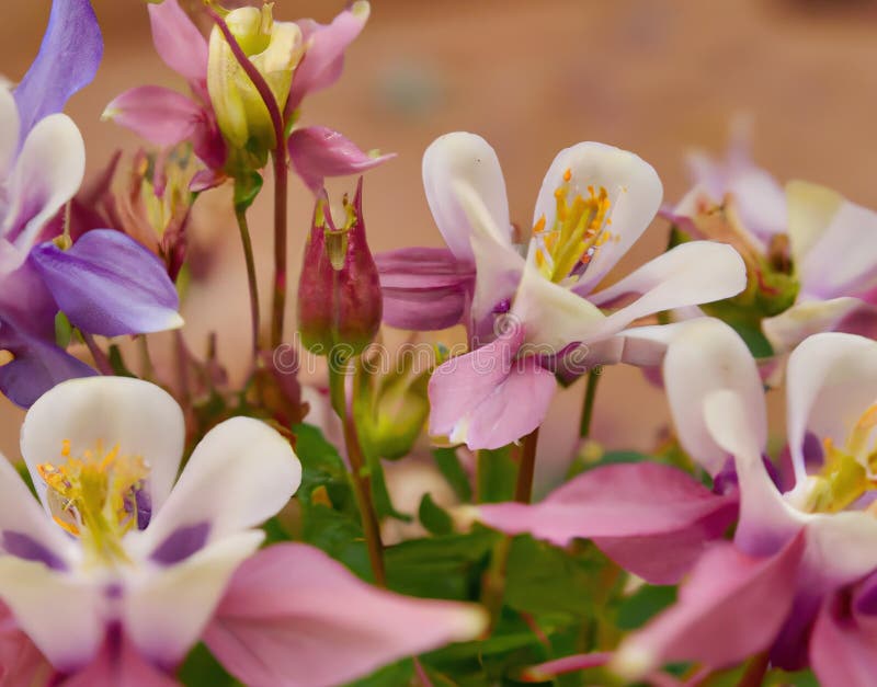 Close Up of Columbine Flowers Over Leaves Created Using Generative Ai ...