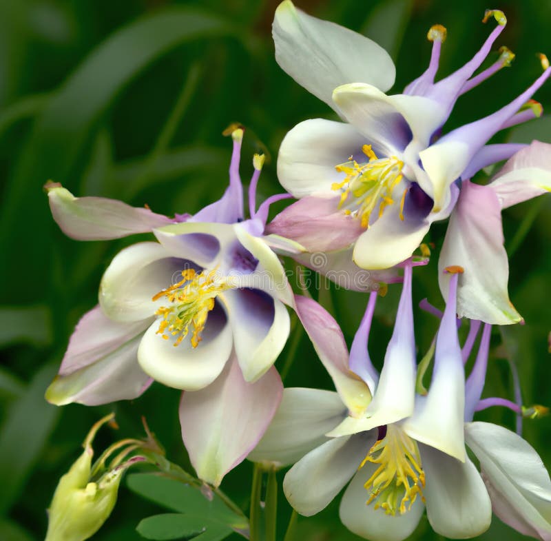 Close Up of Columbine Flowers Over Leaves Created Using Generative Ai ...