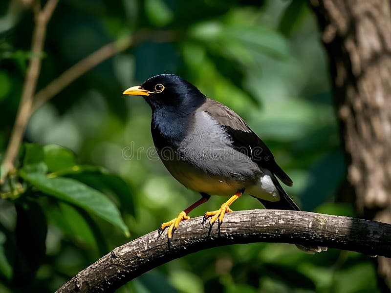 Close-Up of a Common Myna stock illustration. Illustration of perched ...