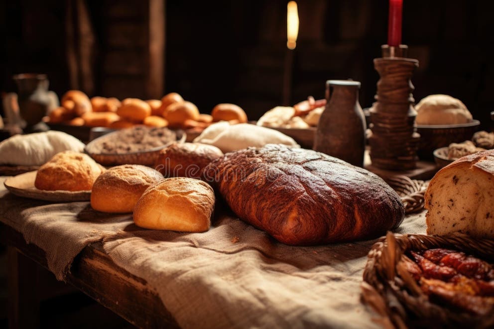 Close-up of Communal Bread on a Table Stock Image - Image of ...