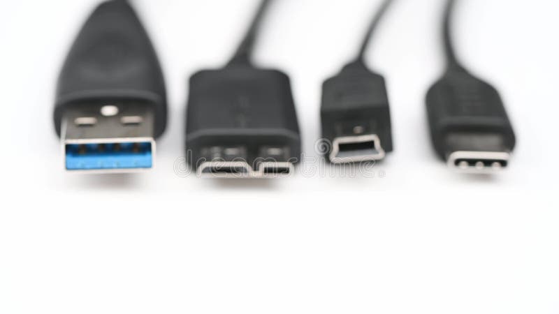 Close Up Comparison of USB Type a Type B Type C and Mini USB Connectors ...