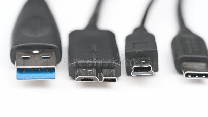 Close Up Comparison of USB Type a Type B Type C and Mini USB Connectors ...
