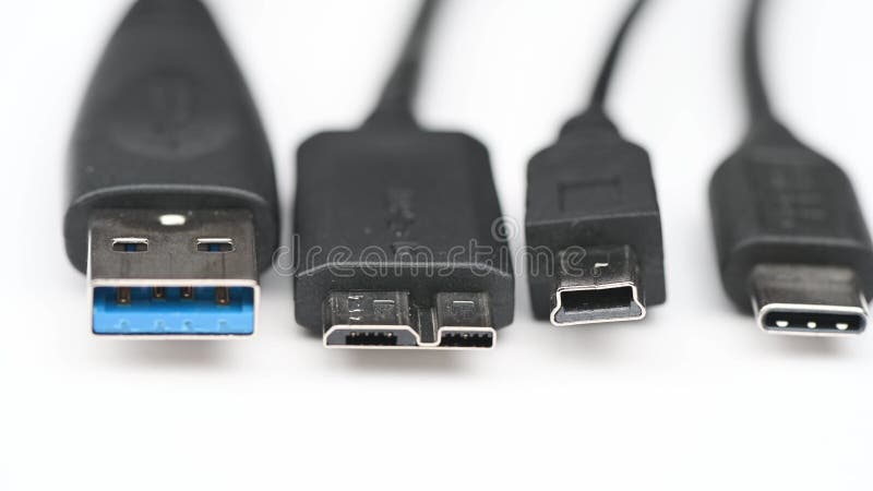 Close Up Comparison of USB Type a Type B Type C and Mini USB Connectors ...