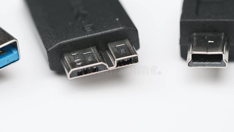 Close Up Comparison of USB Type a Type B Type C and Mini USB Connectors ...