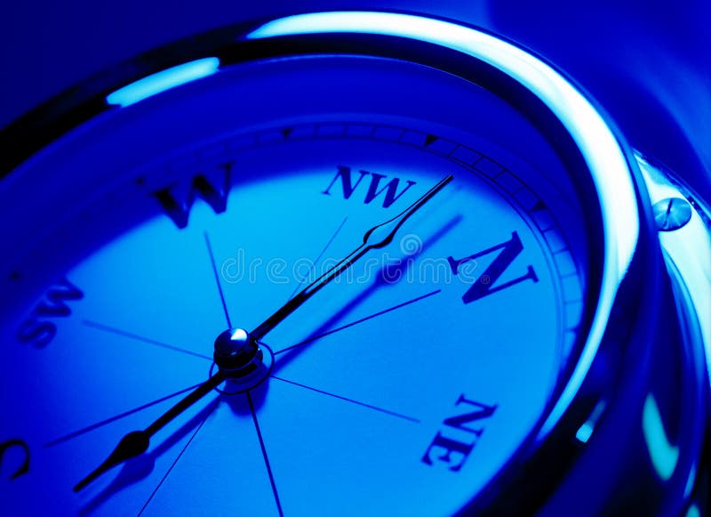 Close Up of a Compass with a Blue Tone Effect Stock Image - Image of ...