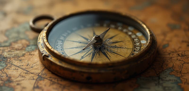 A Close Up of a Compass on a Map Stock Image - Image of metal, iron ...