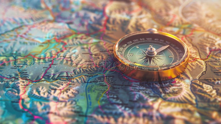Close-up Compass Map stock photo. Image of geography - 374791516