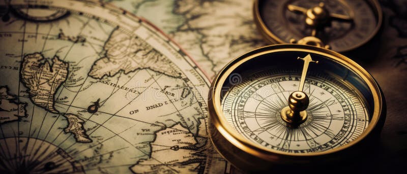 Close-Up of a Compass on a Map, Navigation and Orientation Tool for ...