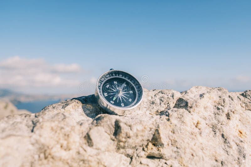 Close Up Compass on a Mountain Top. Stock Photo - Image of equipment ...