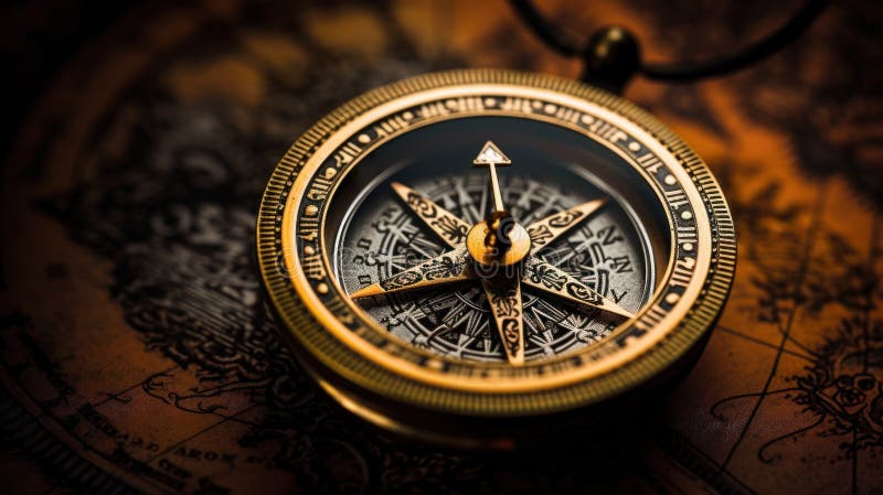 A Close Up of a Compass on Top of an Old Map, AI Stock Illustration ...