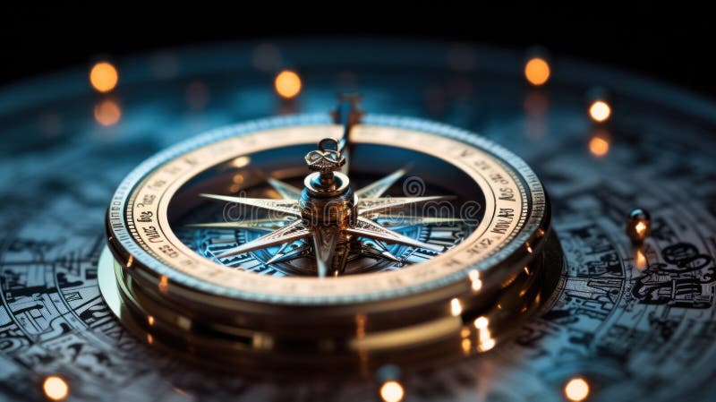 A Close Up of a Compass on Top of Some Lights, AI Stock Image - Image ...