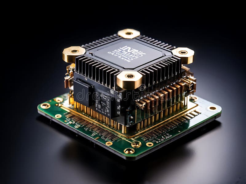 Close-up of a Complex Computer Chip with Gold Connectors Stock ...