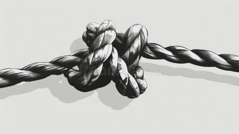 A Close-up of a Complex Knot Formed from Robust Rope is Presented ...