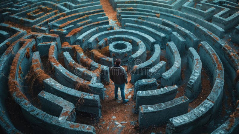 A Close-up of a Complex Labyrinth Pattern Carved into Blue Stone, with ...