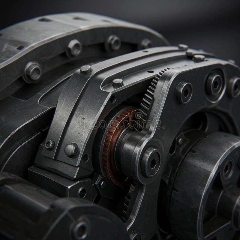 Close-up of a Complex Mechanical Assembly with Interlocking Gears and ...