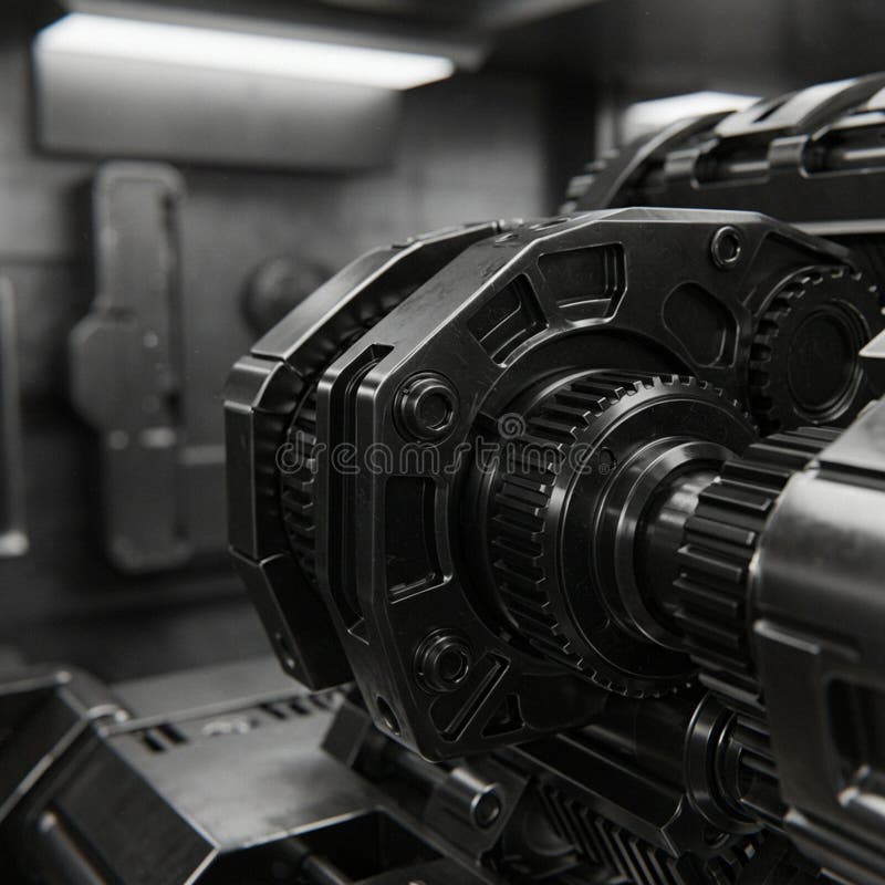 Close-up of a Complex Mechanical Component in a Dark, Industrial ...