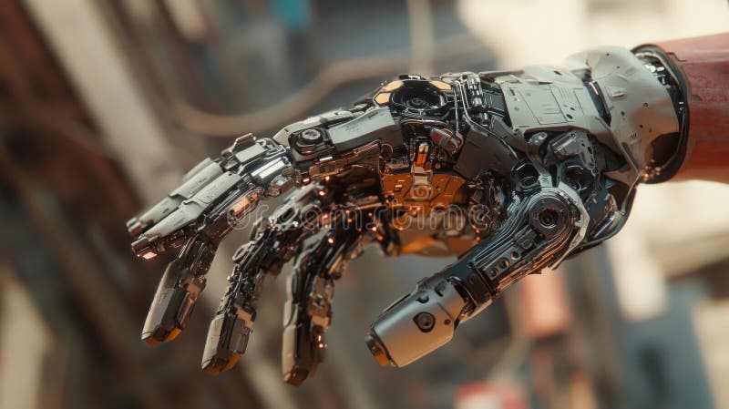 Close-up of a Complex, Metallic Robotic Hand with Intricate Details ...