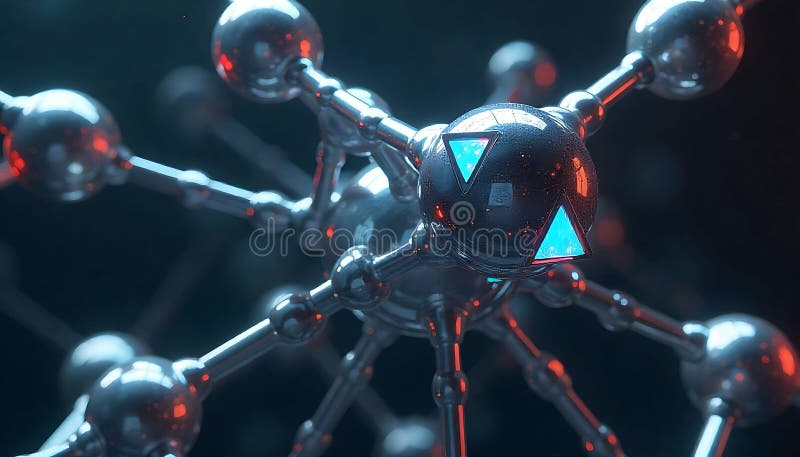 Close Up of a Complex Metallic Structure with Illuminated Triangles and ...