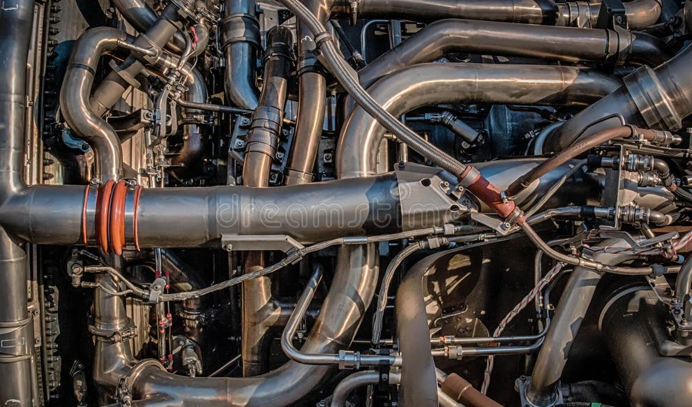 Close-up of a Complex Network of Pipes in an Engine Stock Photo - Image ...