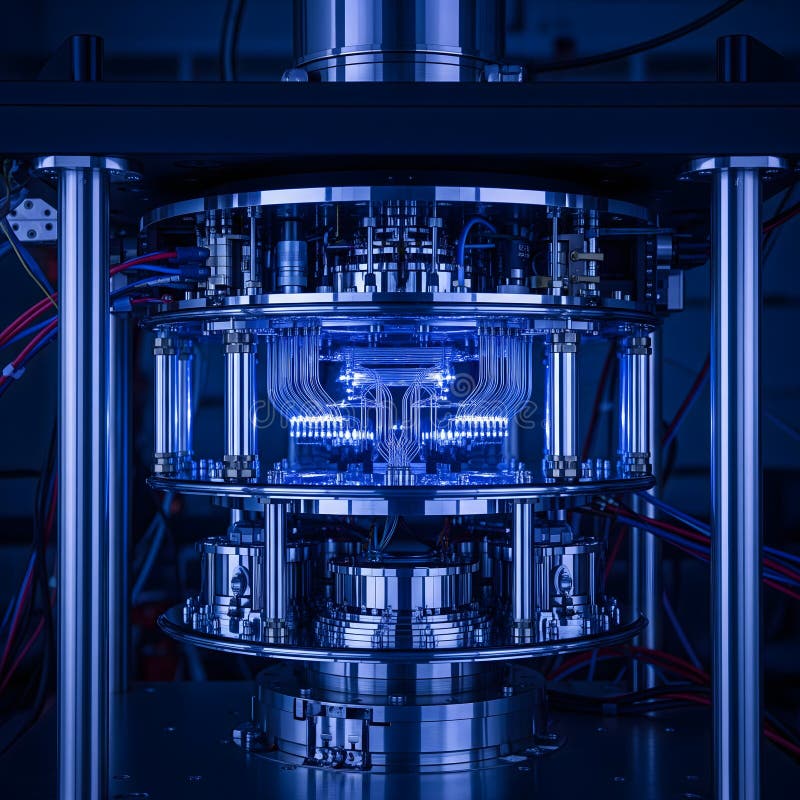 A Close-up of a Complex Quantum Computer, Bathed in a Cool Blue Light ...