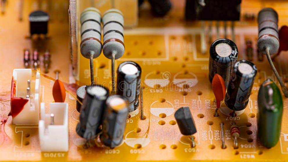 Close Up of Components and Microchips on Old PC Circuit Board Stock ...